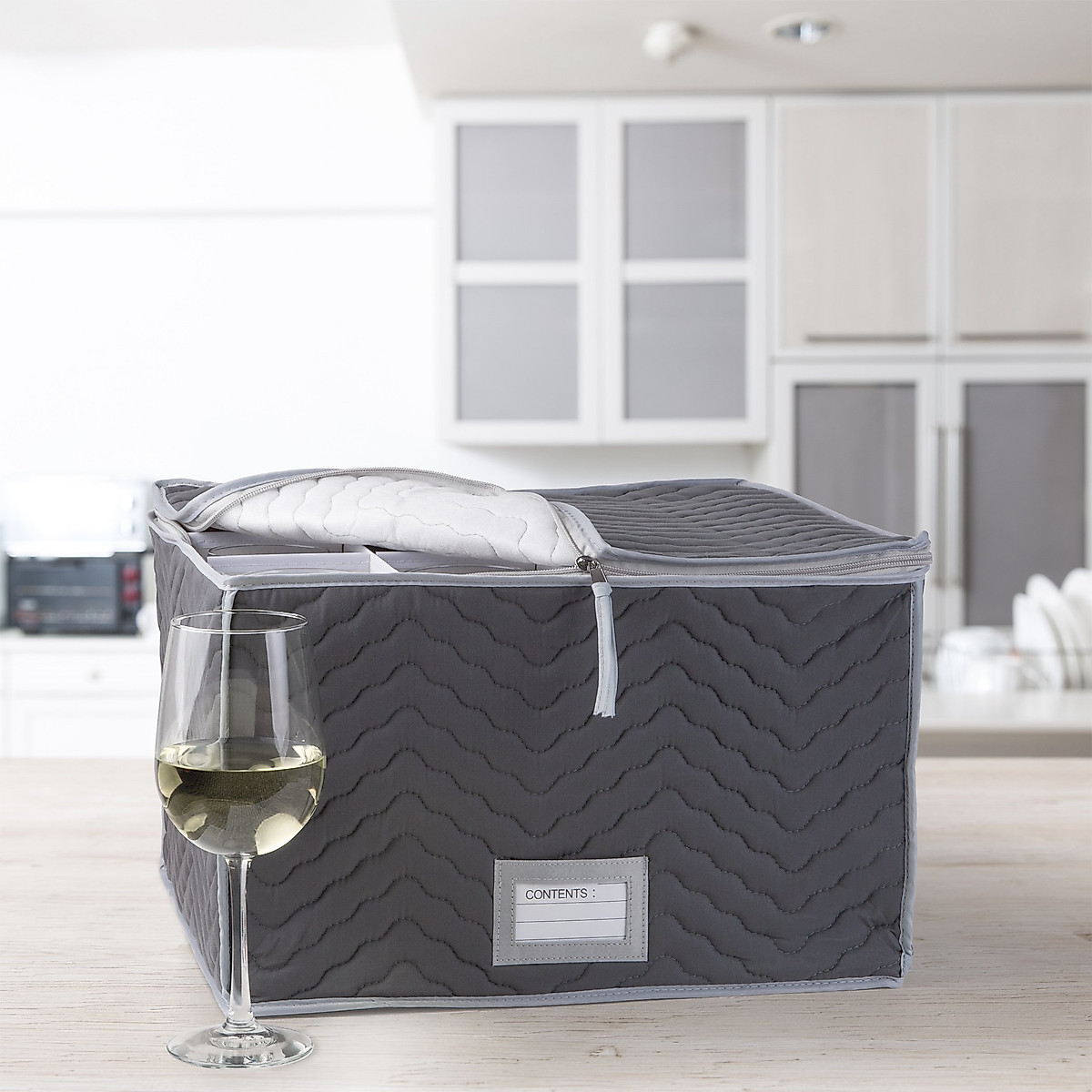 Richards Homewares Micro Fiber Deluxe Twelve Section Stemware Chest-Grey (7093)