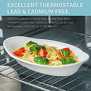 NJCharms Oval Au Gratin Baking Dishes for Oven Safe and Microwave Cooking, White Porcelain Small Mini Casserole Dish, 9 Inch, Set of 6