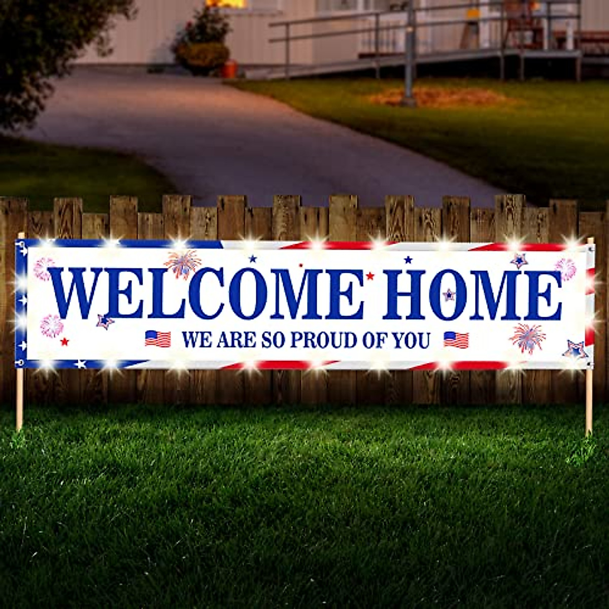 Welcome Home Banner with LED Lights | Patriotic Military Celebration