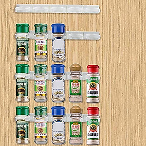 CaoXiong 4 Pack 20-Clips Wall Mounted Kitchen Spice Jar Rack,Organizer Rack,Seasoning Jar Storage Holder,Bottles Clip,Cupboard Spice Rack Shelf Cabinet Organizer Door with Adhesive Tape