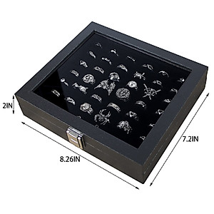 Pangkeep 42 Slots Ring Organizer Display Case,Black Jewelry Storage Tray Boxes for Multiple Rings,Glass Lid,Stackable.