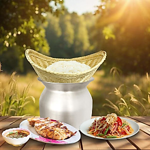 PANWA Sticky Rice Cooking Set Bamboo Steamer Basket with 24’’ Cheesecloth, Wicker lid, and Kratip Chocolate Toned