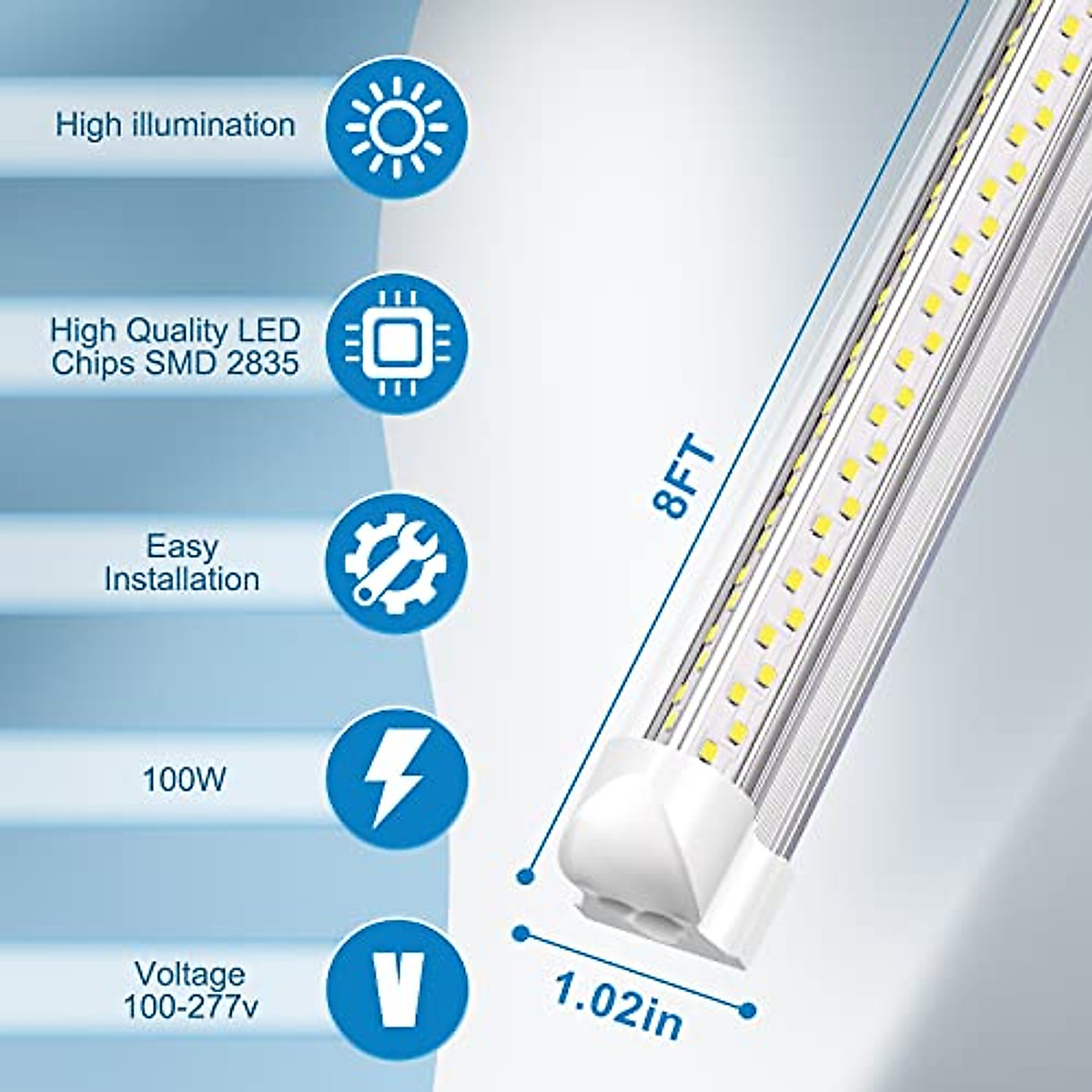 ELEKICO 8Ft Led Shop Light, Super Bright 100W 15000LM 5000K Led Shop Light 8Ft, Durable Save 70% More Energy LED Shop Lights 8 Foot with Plug for Garage Warehouses Shops 12 Pack