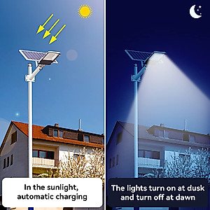 WEAFIEO 450W Solar Street Light, Dusk to Dawn LED Solar Flood Light with Motion Sensor, Remote Control and Pole, Super Bright 6500K Waterproof Solar LED Outdoor Garden Light, Garden, Street