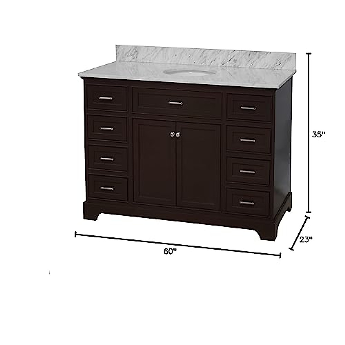 Kitchen Bath Collection Aria 60-inch Single Bathroom Vanity (Chocolate/Carrara): Includes Chocolate Cabinet with Authentic Italian Carrara Marble Countertop and White Ceramic Sink