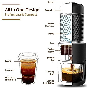 STARESSO Classic Portable Espresso Maker, 2 in1 Travel Coffee Maker,Compatible Capsules and Ground Coffee,Manual Espresso Machine,Hand Press Coffee Maker for Kitchen Travel,Camping,Hiking