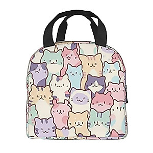 Giwawa Cartoon Cats Lunch Bag Colorful Animal Portable Insulated Lunchbox Reusable Cooler Tote Bag for School Office Work Picnic Beach