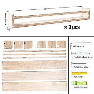 MBYD 36 Inch Wall Bookshelf Set of 3 Same Dimensions, Handmade Natural Wood Floating Bookshelves, Nursery Shelves, Kitchen Spice Rack or Bathroom Organizer