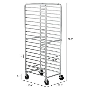 VINGLI Upgraded 20-Tier Full/Half Sheet Pan Rack, Aluminum Bakery Rack, Speed Rack, Bakers Rack with Lockable Wheels for Home Commercial Kitchen, Restaurant, Cafeteria, Dessert Shop, 68.5”H