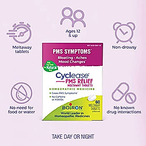 Boiron Cyclease PMS Relief Tablets for Symptoms from PMS of Bloating, Aches, Mood Swings, and Irritability - 60 Count