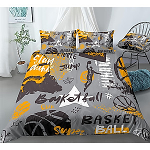 REALIN Basketball Nets Duvet Cover Set Basketball Dunking Bedding Girl Boy Kids Bed Sets 2/3/4PCS Quilt Covers/Sheets/Pillow Shams,Twin/Full/Queen/King (A,Full-200x229cm-3PCS)