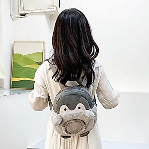 SUFUZEGA Kawaii Plush Penguin Small Fuzzy Purse Backpack Fluffy Cozy Mini Bag Japanese Cute Pendant Teen Girl Boy School Bag (Grey)