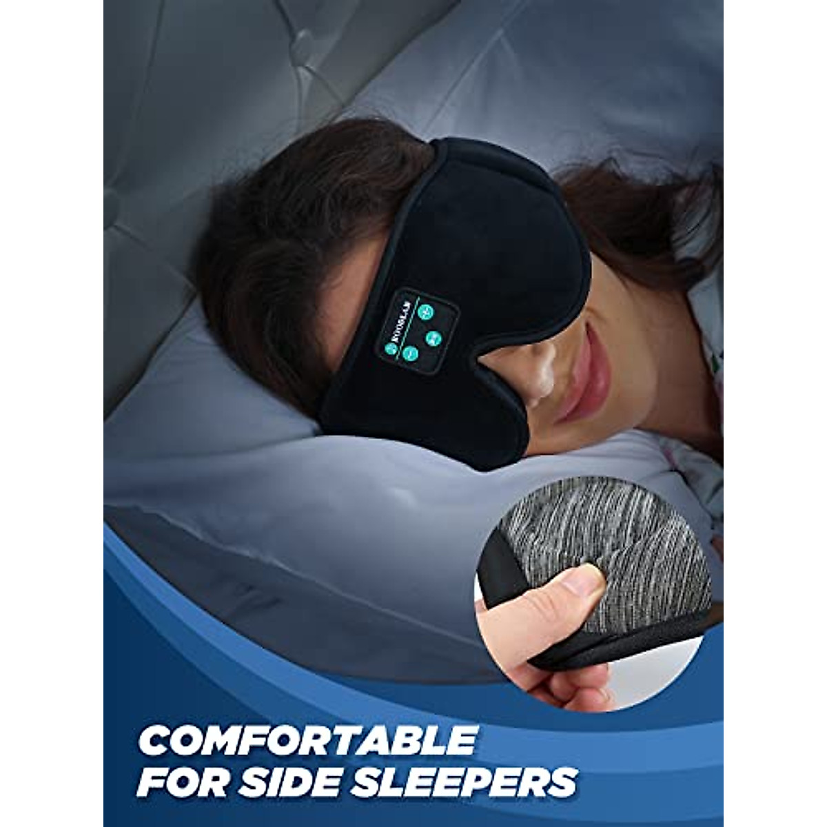 Bluetooth Sleep Mask, Boodlab Sleeping Headphones for Side Sleepers, Sleep Mask with Bluetooth Headphones with Adjustable Stereo Speakers Microphone Handsfree, Cool Gadgets Gift for Women Man