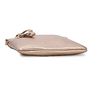 Solene Women's Faux Leather Organizer Multi Zipper Pockets With Detachable Wristlet Crossbody Bag -WU002L (Rose Gold-1)