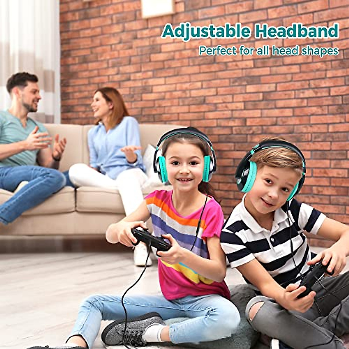 rockpapa Comfort+ Kids Headphones with Microphone, Boys Girls Student Over-Ear Headphones Wired for School Classroom Laptop PC Computer Tablet Black Teal