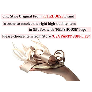 Fascinator Hats For Women Feather Cocktail Party Hats Bridal Kentucky Derby Headband (Light Khaki)