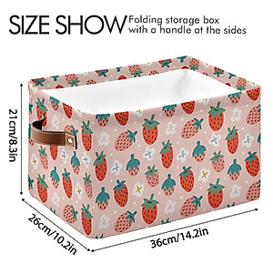 YETTASBIN Cute Strawberry Storage Basket 1pc, Large Collapsible Toys Clothes Organizer, Durable Canvas Storage Bin with Handle for Shelves Closet Laundry Home Office Decor