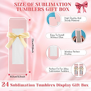 PerKoop 24 Pcs Tumbler Gift Boxes with Ribbon Sublimation Tumbler Transparent Exhibition Gift Boxes 12 oz, 20 oz, 30 oz Heat Press Sublimation Blanks Skinny Tumbler Gift Wrapping (Pink, Yellow)