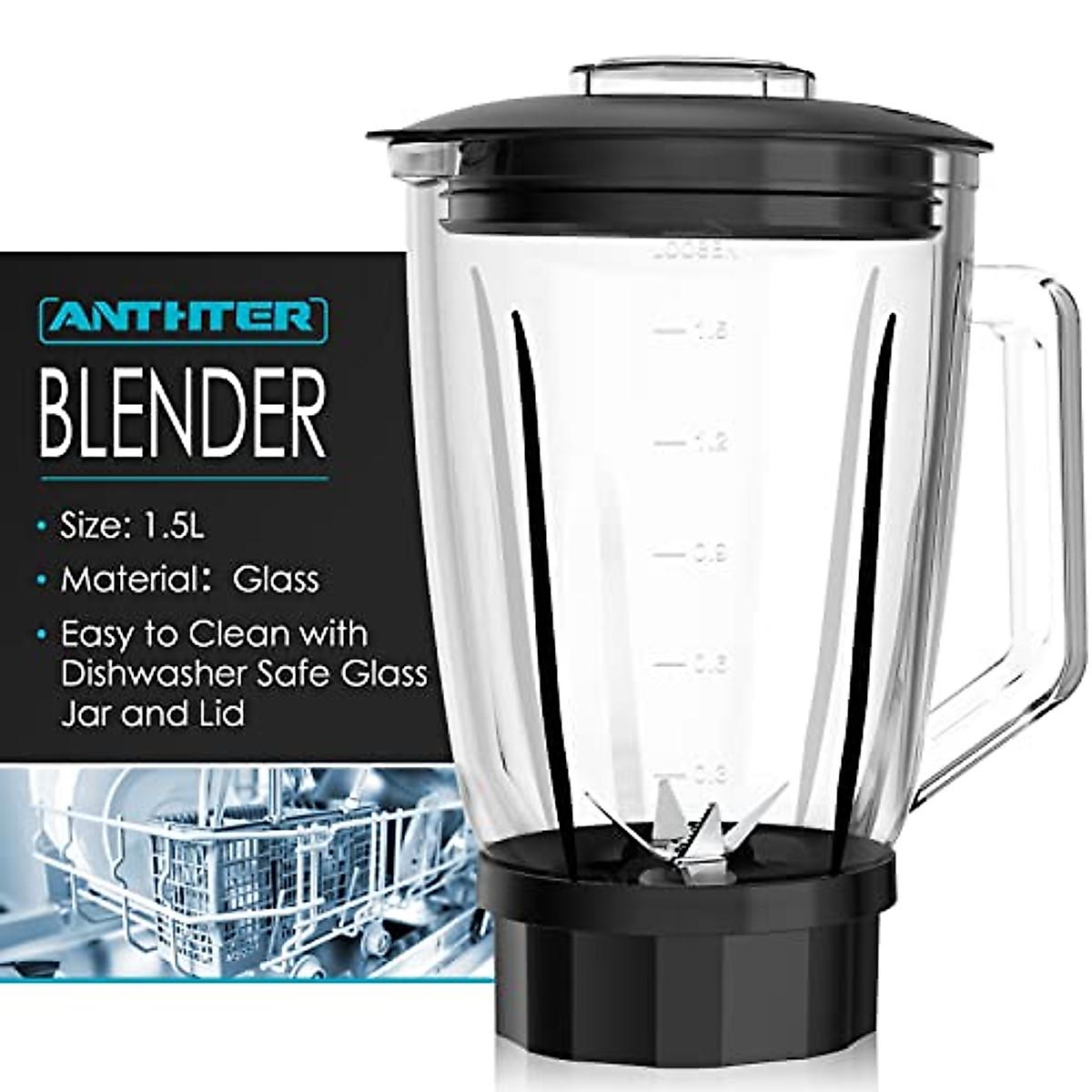 Anthter CY-212 Professional Blender, 950W Countertop Blenders for Kitchen,6 Stainless Steel Blades, Ideal for Puree, Ice Crush, Shakes & Frozen Drinks