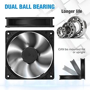 Pinfox 12V DC 120mm Quiet Cooling Fan Silent, Variable Speed Control by 5V to 12V Input, Dual Ball Bearings 3 Pin for PC Computer Case, Home Theater Cabinet, Receiver DVR Xbox, Incubator