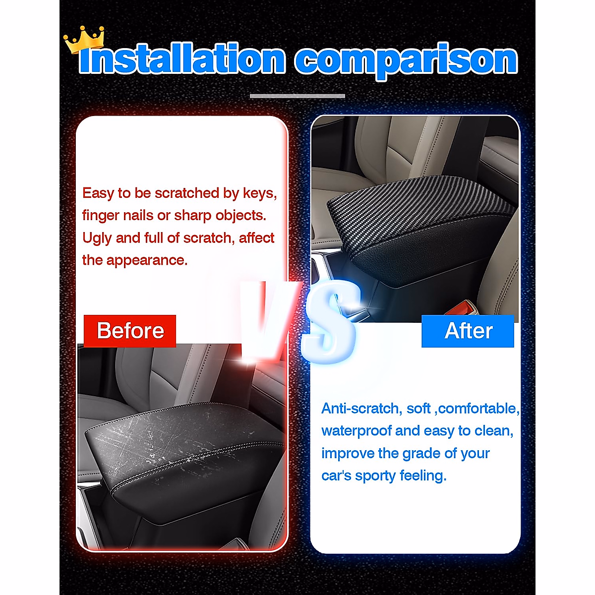 Autorder Center Console Cover for Ford Explorer 2020 2021 2022 2023 2024 Accessories Armrest Cover Carbon Fiber Anti-Scratch Middle Console Pad Leather Armrest Protector