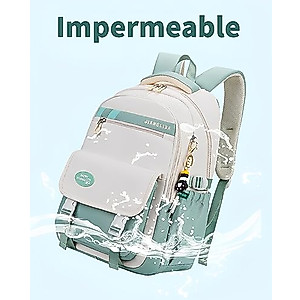 ooibnn Kawaii Backpack With Cute Accessories Spine Protection Anti-thief Cute Aesthetic Book Bag (Mint Green)
