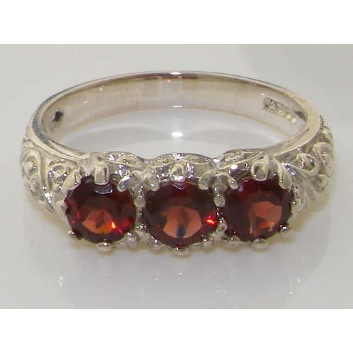 925 Sterling Silver Natural Garnet Womens Trilogy Ring - Size 11.75