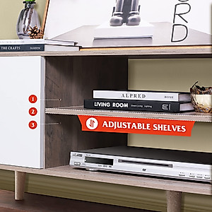 WLIVE TV Stand for 55 60 inch TV, Boho Entertainment Center with Storage Cabinets, TV Console for Living Room Decor, Greige White