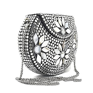 Trend Overseas Silver metal Beaded Ethnic purse Girls Bridal Bag cross body bag for women/Girl party clutch Metal clutches Vintage Brass