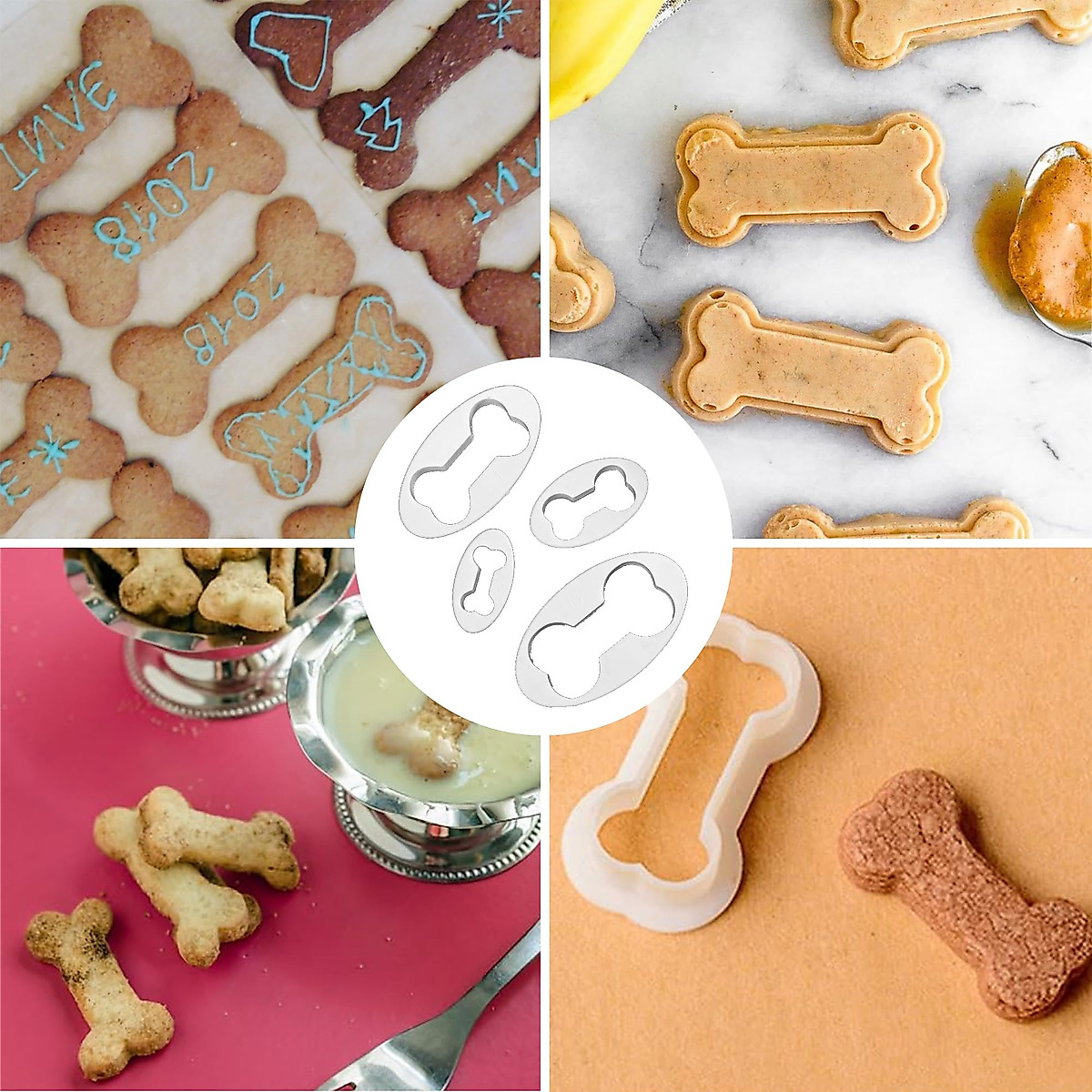 4Pcs/Set Dog Bone Cookie Cutters | Plastic Biscuit Cutter & Stamp - Dog Bone Biscuit Cake Fondant Pancake Cutter Mold | Dog Treat Mold Perfect for Homemade Dog Biscuits Varied Sizes For Pet Owners