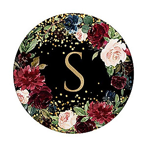 Initial Letter S Black Burgundy Red Floral Wreath Monogram PopSockets PopGrip: Swappable Grip for Phones & Tablets