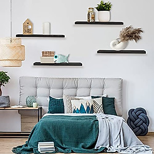 IKJZIZP Rustic Farmhouse Floating Shelves Wood Wall Shelves for Bedroom/Bathroom/Kitchen/Living Room Decor Storage - 24 Inch Black Set of 4