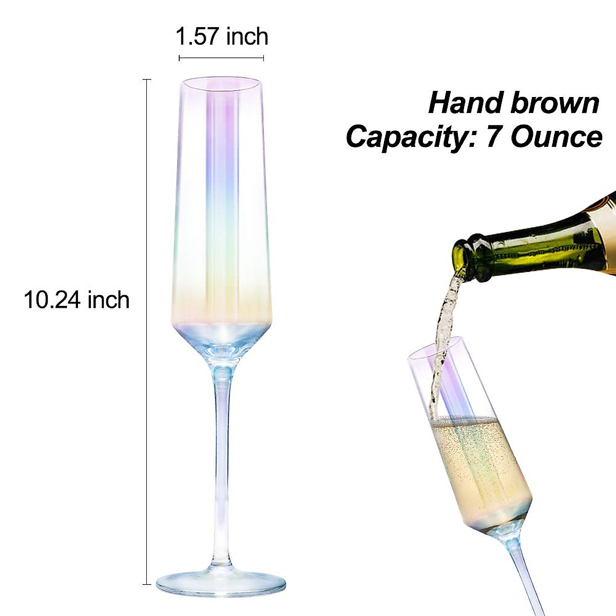 Gutsdoor Crystal Champagne Flutes Glass Set of 2 Iridescent Champagne Glass Flutes Wedding Christmas Valentine Cheers Champagne Flutes