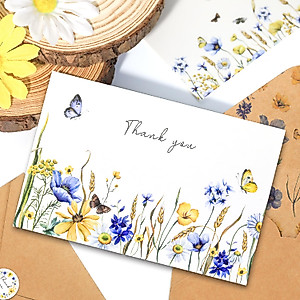 24 Pack Thank You Cards With Envelopes(4 Assorted),Wildflower Greeting Cards for Birthday Wedding Baby Shower Bridal Shower Small Business Party Supplies,Better Decorate Your Thank You Gifts