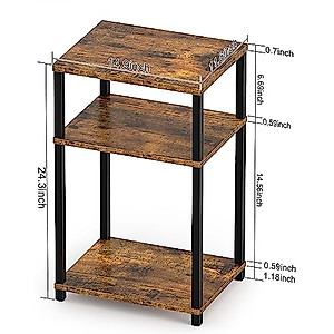 WOODYNLUX Night Stand 3-Tier Side Table, End Table with Shelves, Tall Bedside Table, Nightstand Accent Table for Living Room, Bedroom, Rustic.