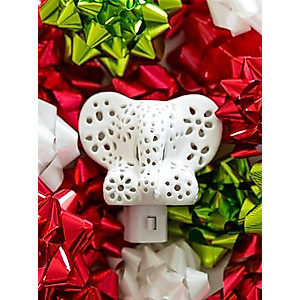 Lilys Lights Handmade LED Ceramic Elephant Plug in Night Light for Kids (White Elephant)