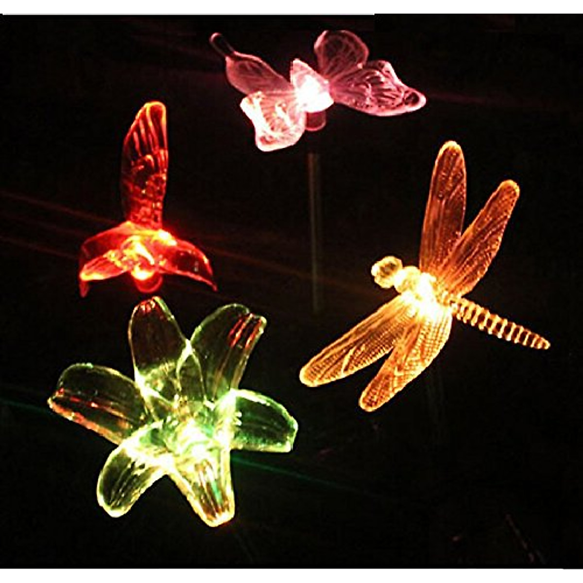 Solaration KB1041 Solar Stake Flower, Hummingbird, Butterfly and Dragonfly Garden Stake Lights, Four Pieces Set