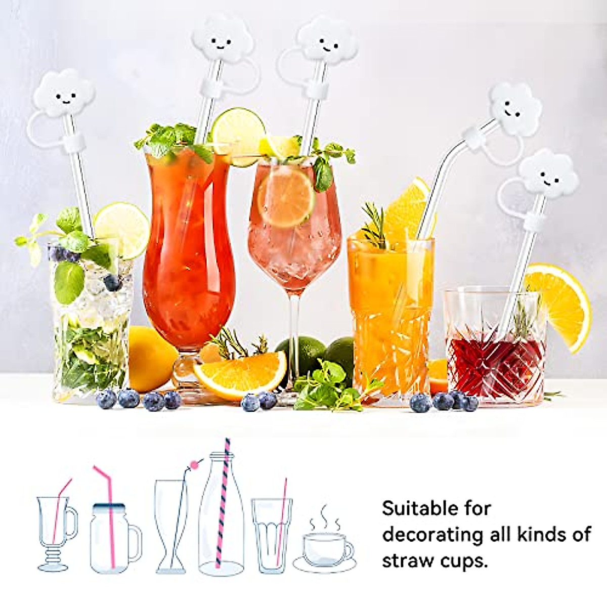 8PCS Cloud Shape Straw Covers Cap, Silicone Straw Plug, Straw Tips Cover Straw Covers Cap, Cute Silicone Cloud Straw Covers, Silicone Straw Lid for 6-8 mm Straws