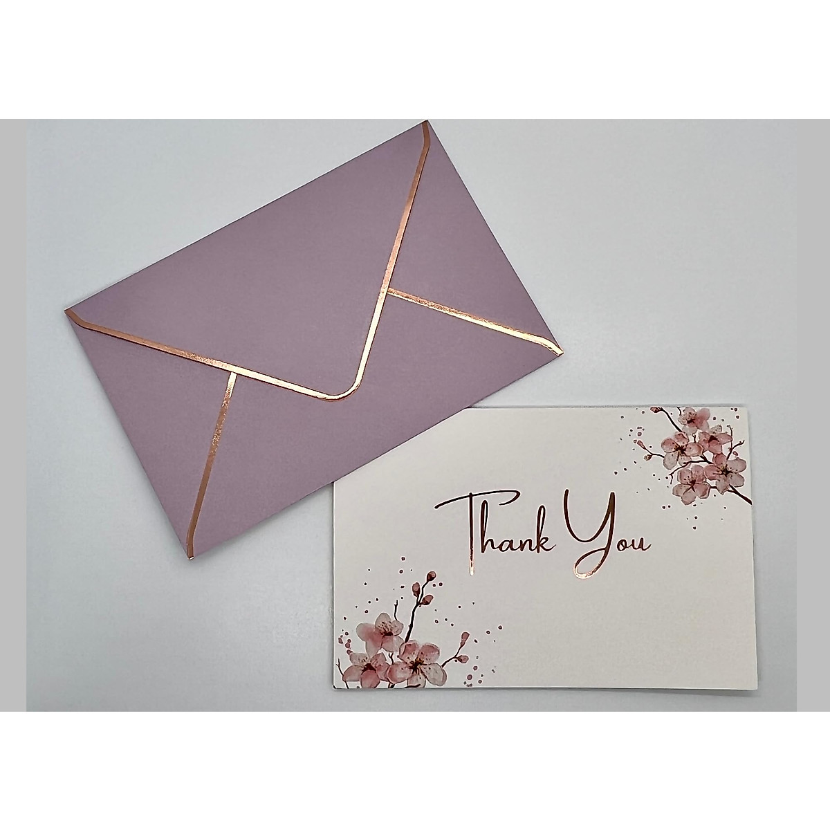 Aeon Passions Elegant Floral Thank You Cards with Rose Gold Foil Stamping and Envelopes with Gold Lining in a Sturdy Box - 36 Pack - 4x6 Inches (Weddings, Bridal Showers, Birthdays and more) (Pink)