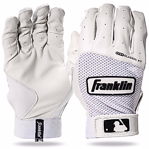 Franklin Sports MLB Batting Gloves - Classic XT Adult Men's + Youth Batting Gloves Pair - Baseball + Softball Gloves - White - Adult Large