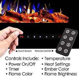 60” Electric Fireplace-Front Vent, Wall Mount or Recessed-3 Color LED Flame, 10 Fuel Bed Colors & 3 Media-Touch Screen & Remote Control by Lavish Home