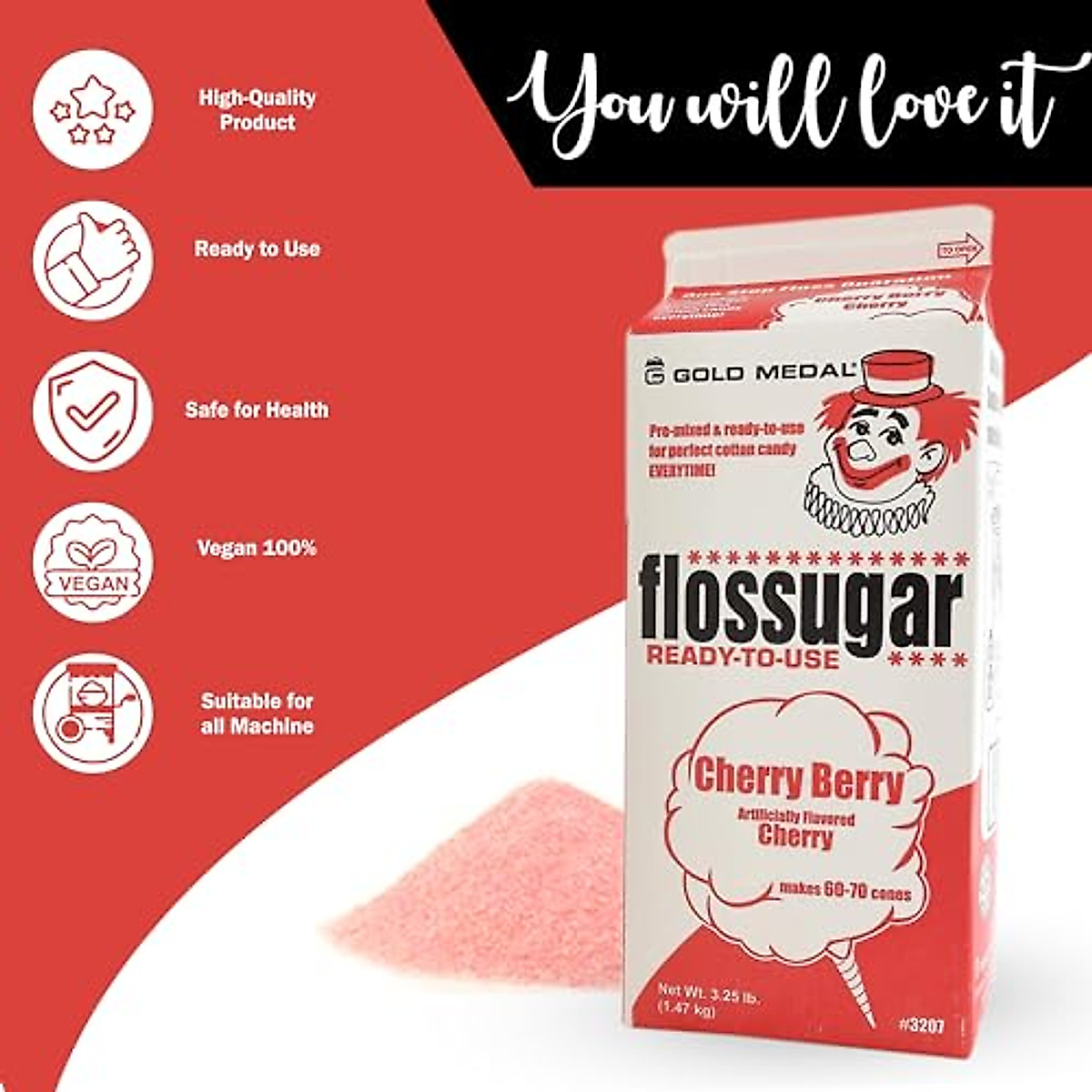 Concession Essentials Cherry Berry, 1 Carton-3.25 Pound Carton- Cherry