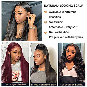 Mariska Lace Front Wigs Human Hair Straight 4x4 Closure wigs for Black Women 150% Density Brazilian Virgin Human Hair Wigs Pre Plucked with Baby Hair Natural Color
