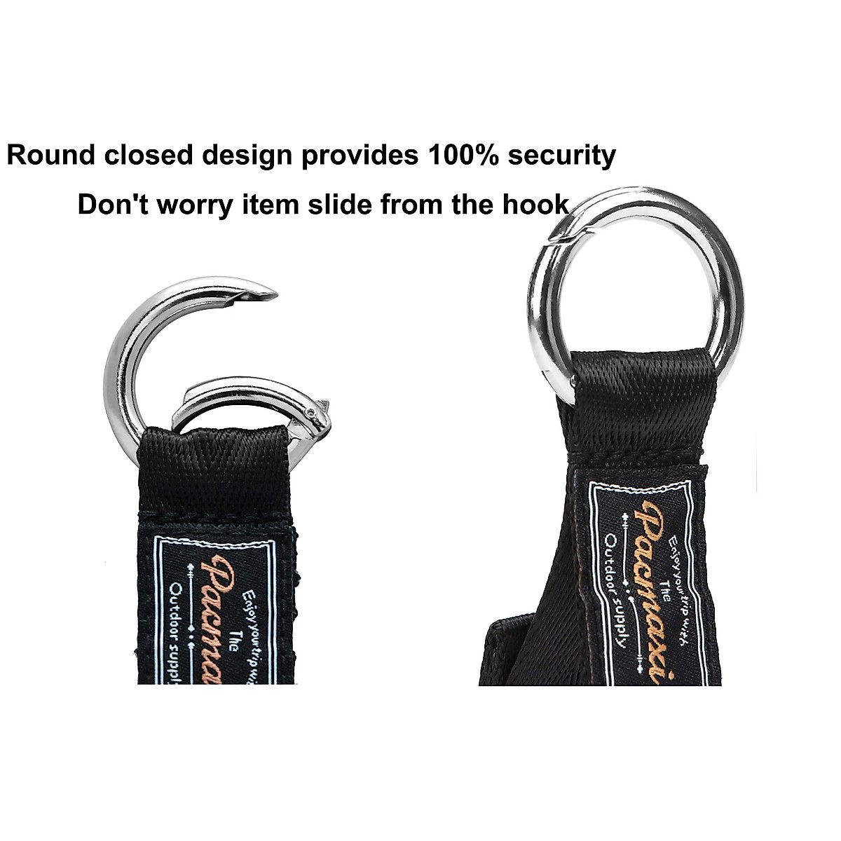 PACMAXI Round Strong Handy Hooks Clips Organizer Hanger for Walker, Rollator, Crutches, Wheelchair, Shopping Cart, 2 Pack (Black)