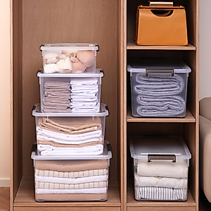 Bienvoun Plastic Storage Bins with Lids,Stackable Storage Containers for Organizing,Large Clear Storage Box 45QT 6 Packs