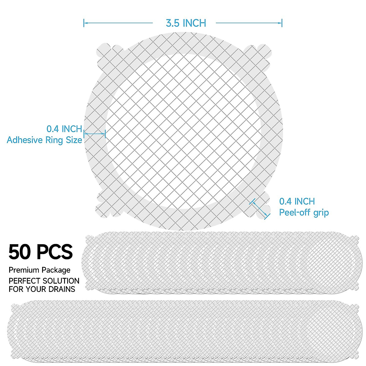 VIVIDLY 50 Pack Disposable Shower Drain Cover Hair Catcher Shower Drain Mesh Stickers, Bathroom, Bathtub, Kitchen, Sink, for Human and pet Hair (50)