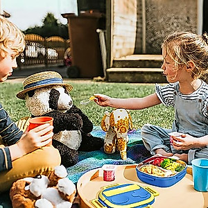 PEDECO Stainless Steel Kid Bento Box,4-Sided Lock Catch,Leak-Proof,2-Compartment,Lunch Box With Portable Cutlery-Ideal Portion Sizes (500ML) for Kids/Toddler-BPA-Free,Dishwasher Safe(Blue)