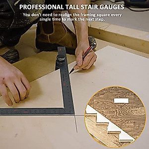 Heyseri Tall Stair Gauges for Framing Square with Holder and Carabiner Lengthen Anti-Lost Non-Slip Framing Square Stops Stair Gauge Knobs Stair Guages Knobs Tool for Circular Saw(Black)