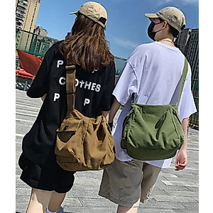 Women Men Canvas Messenger Bag Large Crossbody Shoulder Bag Canvas Hobo Bag with Multiple Pockets Fashion Casual Tote Bag