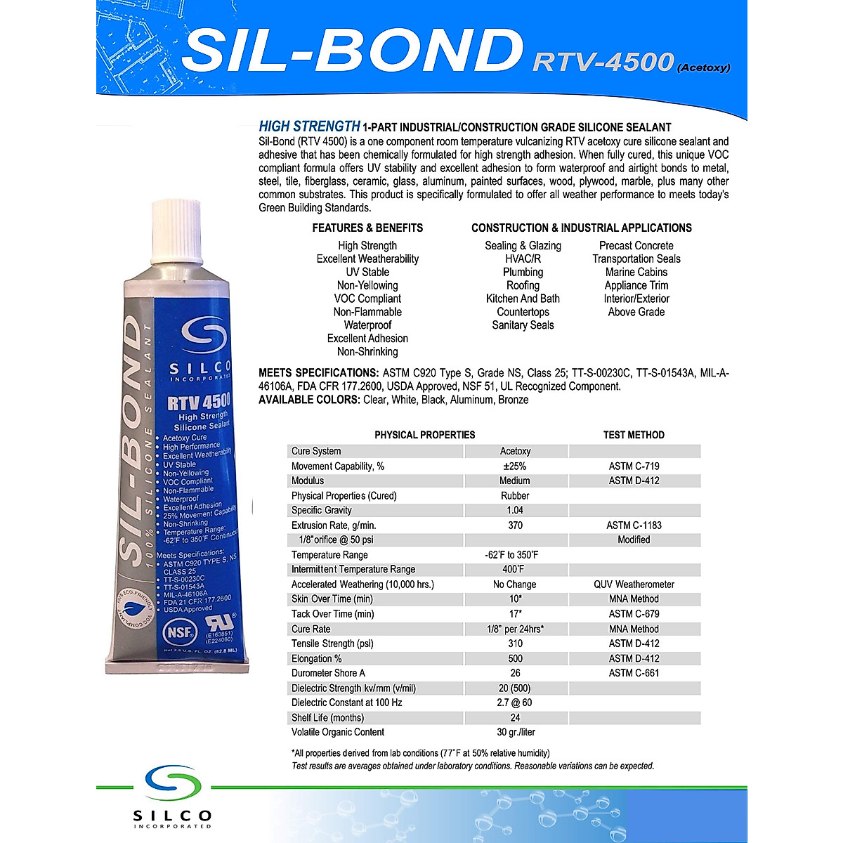 Silicone RTV 4500 Food Contact Safe High Strength Silicone Sealant, Clear (2.8 FL. Ounce)